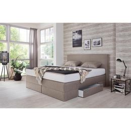 Westfalia Schlafkomfort Boxspringbett mit Schubk&auml;sten und Zierkissen beige