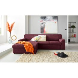 DOMO collection Ecksofa &raquo;Topper, elegant und zeitlos, kompaktes Stellma&szlig; 245/155cm, L-Form&laquo; mit Recamiere, wahlweise mit Schlaffunktion lila