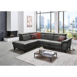 Die PlanBar Ecksofa &raquo;PN-EM23166 L-Form&laquo; optional mit Kopfteilverstellung und Stauraum grau