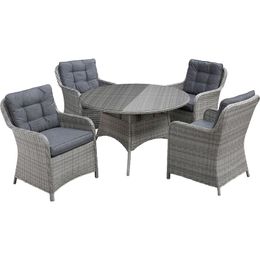 Konifera Garten-Essgruppe &raquo;Menorca&laquo; Set, 4x Sessel, 1x Tisch &Oslash;xH: 120x75cm, inkl. Auflagen, 13 Stk. tlg. Polyrattan, Aluminium, Tischplatte aus 5mm 