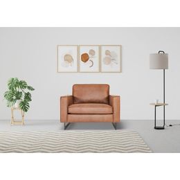 Home Affaire Loveseat &raquo;Pinto 105 cm, Cord, Chenille, Lederoptik&laquo; mit Keder, Metallf&uuml;&szlig;en und auch in Cord Bezug erh&auml;ltlich braun Kunstleder (65% 