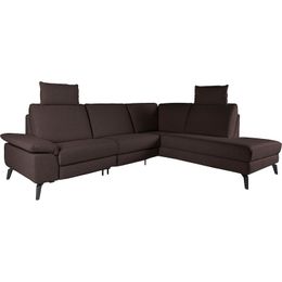 Alina Ecksofa inkl. Kopfst&uuml;tzen, wahlweise mit Relaxfunktion, Breite: 267 cm braun Struktur GBA (100% Polyester)
