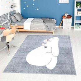 Carpet City Kinderteppich &raquo;ANIME921&laquo; rechteckig 11 mm H&ouml;he Kinderzimmer Teppich Modern mit Mond, Blumen, Wolken, Creme, Multi grau Polypropylen (PP)