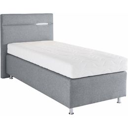 Westfalia Schlafkomfort Boxspringbett wahlweise mit LED-Beleuchtung grau Bezug Unterbox und Kopfteil: Strukturstoff (77% Polyester und 23% Viskose);Bezug Obermatratze 100% 