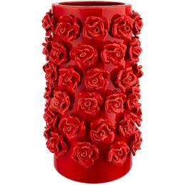 Gilde Tischvase &raquo;Vase zylindrisch Roses rot H. 30,5 cm&laquo; Keramik