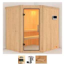 Karibu Sauna &raquo;Laila&laquo; Set, Ofen 3,6 kW Bio-Ofen externe Strg. easy beige