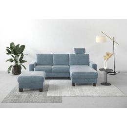 Home Affaire Ecksofa &raquo;Summer L-Form&laquo; mit Recamiere, mit oder ohne Bettfunktion und Bettkasten, Cord-Bezug blau 100% Polyester
