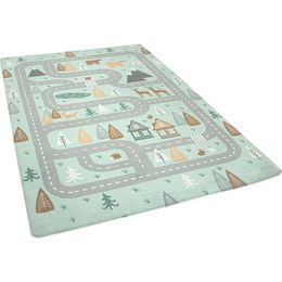 Paco Home Kinderteppich &raquo;Chicos 550&laquo; rechteckig 2 mm H&ouml;he Flachgewebe, Stra&szlig;en-Spiel-Teppich, Kinderzimmer blau Polyester