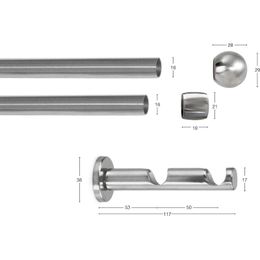 Garesa Gardinenstange &raquo;KUGEL&laquo; &Oslash; 16 mm 2 l&auml;ufig-l&auml;ufig Wunschma&szlig;l&auml;nge Vorhanggarnitur, verl&auml;ngerbar, Kugel, edelstahl optik, ohne Ringe silber Metall