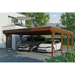Skan Holz Doppelcarport &raquo;Grunewald&laquo; Massivholz braun mit Aluminiumdach braun