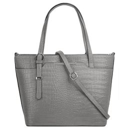 CLUTY Damen Henkeltasche echt Leder, Made in Italy grau