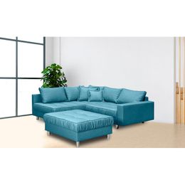 Collection AB Ecksofa &raquo;Cannes L-Form&laquo; mit Hocker, inkl. Schlaffunktion blau 100% Polyester