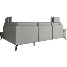 Alina Ecksofa inkl. Kopfst&uuml;tzen, wahlweise mit Relaxfunktion, Breite: 243 cm grau Struktur GBA (100% Polyester)