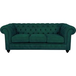 Home Affaire Chesterfield-Sofa &raquo;Duc 3-Sitzer&laquo; hochwertige Knopfheftung im R&uuml;cken, Samtoptik mit changierender Optik gr&uuml;n Samtoptik (100% Polyester);