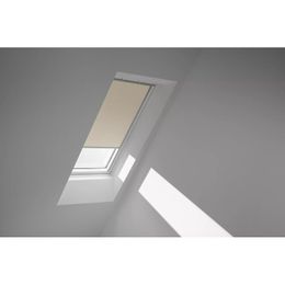 Velux Verdunklungsrollo &raquo;DKL 1085S&laquo; verdunkelnd ohne Bohren in F&uuml;hrungsschienen Stoff hellbeige mit wei&szlig;en F&uuml;hrungsschienen & Griffleiste beige 