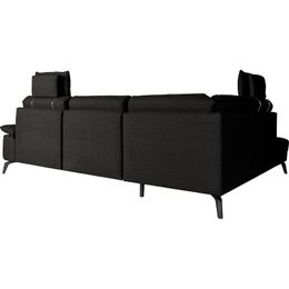 Alina Ecksofa inkl. Kopfst&uuml;tzen, wahlweise mit Relaxfunktion, Breite: 243 cm schwarz Struktur GBA (100% Polyester)