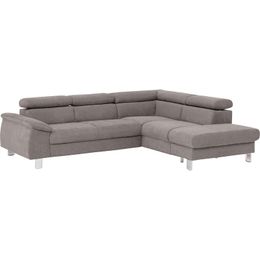 COTTA Ecksofa &raquo;Komaris L-Form, B: 249 cm&laquo; mit Kopfteilverstellung, optional Bettfunktion, Bettkasten & Licht grau Microfaser PRIMABELLE (100% 