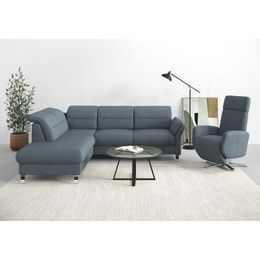Sit & More sit&more Ecksofa &raquo;Grenoble L-Form mit Federkern&laquo; wahlweise mit Bettfunktion, Bettkasten, Arm- und Kopfteilverstellung blau