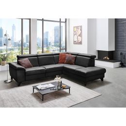 Die PlanBar Ecksofa &raquo;PN-EM23166 L-Form&laquo; optional mit Kopfteilverstellung und Stauraum schwarz