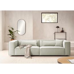 LeGer Home by Lena Gercke 3-Sitzer &raquo;PIARA, Couch mit Kedernaht, Sofa in Cord, Leinenoptik o. Strukturstoff&laquo; schwarze F&uuml;&szlig;e, bequemer Sitzkomfort gr&uuml;n 