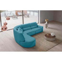 Egoitaliano Ecksofa &raquo;Puffy, extravagant & edel, Retro Designsofa, hoher Sitzkomfort, L-Form&laquo; mit Ottomane, wahlweise mit und ohne elektrischer Relaxfunktion blau 