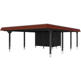 Skan Holz Doppelcarport &raquo;Wendland&laquo; Massivholz 550 cm Anthrazit, rote Blende
