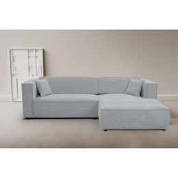 WERK2 Ecksofa &raquo;Atlanta-New, modernes Design, Stellma&szlig;e 295x182 cm, L-Form, Kedernaht&laquo; hoher Komfort, Schlaffunktion & Bettkasten, Cord, Grau grau 90% 
