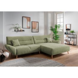 Home Affaire Ecksofa &raquo;Drago, elegant und zeitlos, komfortabel, Holzfu&szlig;, L-Form&laquo; frei im Raum stellbar, inkl. 2 Zierkissen gr&uuml;n 100% Polyester