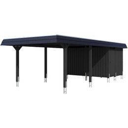 Skan Holz Einzelcarport &raquo;Wendland&laquo; Massivholz 341 cm Anthrazit, schwarze Blende grau