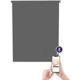 SUNLINES Elektrisches Rollo &raquo;Akkurollo Structure&laquo; blickdicht ohne Bohren appgesteuert via Bluetooth, wei&szlig;er Fallstab grau Kunststoff, Metall, 