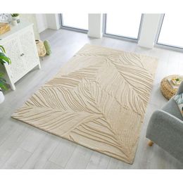 FLAIR RUGS Wollteppich &raquo;LINO LEAF&laquo; rechteckig 10 mm H&ouml;he Hoch-Tief Effekt beige Wolle