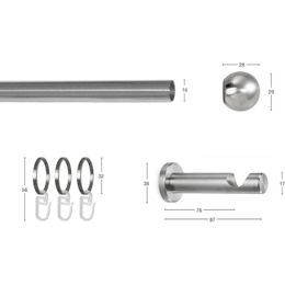 Garesa Gardinenstange &raquo;KUGEL&laquo; &Oslash; 16 mm 1 l&auml;ufig-l&auml;ufig Wunschma&szlig;l&auml;nge Vorhanggarnitur, verl&auml;ngerbar, Kugel, edelstahl optik, mit Ringe silber Aluminium