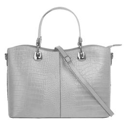 CLUTY Damen Henkeltasche echt Leder, Made in Italy grau