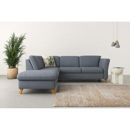 Home Affaire Ecksofa &raquo;Trelleborg L-Form&laquo; Federkern-Polsterung, wahlweise mit Bettfunktion und Stauraum blau 100% Polyester