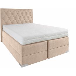 Westfalia Schlafkomfort Boxspringbett beige Bezug der Obermatratze: 100% Polyester, Bezug abnehm- und waschbar bis 60&deg;C;Unterbox und Kopfteil: Microvelours-Bezug (100% 