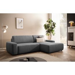 Home Affaire Ecksofa &raquo;TORGE (264cm), Schlafsofa in Cord, Samtvelours o Struktur fein, L-Form&laquo; Schlaffunktion, Bettkasten, Liegefl&auml;che: 125/210 cm grau