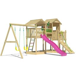 Jungle Gym Spielturm &raquo;Stronghold&laquo; Spielanlage mit 2 T&uuml;rmen, Schaukel und Rutsche mit Wasseranschluss pink Holzwerkstoff