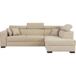 Home Affaire Ecksofa &raquo;Tulio L-Form&laquo; wahlweise mit Bettfunktion und Bettkasten, incl. 3 Zierkissen beige Struktur fein (100% Polyester);Struktur (100% 