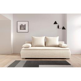 WERK2 Schlafsofa &raquo;Biggi komfortabel & elegant, Schlaffunktion, Bettkasten, Breite 206 cm&laquo; inkl. losen Kissen, Struktur fein, weich BREEZE, Creme beige