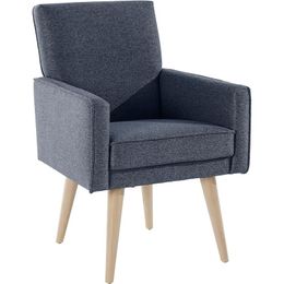 exxpo - sofa fashion Sessel &raquo;Lungo, Loungesessel mit moderner Kedernaht, bequem und elegant&laquo; Breite 64 cm, hoher Holzfu&szlig; blau
