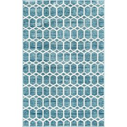 MyFlair Teppich &raquo;Titan Trellis, LAGERR&Auml;UMUNG!&laquo; rechteckig 13 mm H&ouml;he Kurzflor, gewebt, modernes geometrisches Design blau Polypropylen (PP)