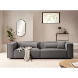 LeGer Home by Lena Gercke 3-Sitzer &raquo;PIARA, Couch mit Kedernaht, Sofa in Cord, Leinenoptik o. Strukturstoff&laquo; schwarze F&uuml;&szlig;e, bequemer Sitzkomfort grau 