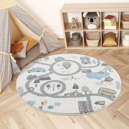 Carpet City Kinderteppich &raquo;Anime9376&laquo; rund 11 mm H&ouml;he Stra&szlig;en-Spiel-Teppich, Auto, Weicher Flor, Pflegeleicht, Kinderzimmer beige Polypropylen (PP)