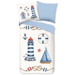 PURE luxury collection Kinderbettw&auml;sche &raquo;Maritime&laquo; 2 Stk. Mikrofaser, 135x200, 2 Teilig, Wendeoptik, Maritim, Strand blau Microfaser, Obermaterial: 