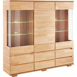 OTTO home Highboard &raquo;Vetro,150cm breit,40 cm tief,Fronten Massivholz,9 F&auml;cher&laquo; Kernbuche massiv, Holzwerkstoff, 3T&uuml;ren,6 Schubladen, Griffmulden beige