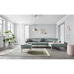 OTTO home Ecksofa &raquo;Bille L-Form&laquo; mit Naht im R&uuml;ckenkissen und Beinen aus Eichenholz gr&uuml;n Samtoptik (100% Polyester);Luxus-Microfaser weich (100% 