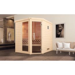 Weka Sauna &raquo;Massivholzsauna TURKU 2&laquo; Blockbohlen, Fensterelement, moderne Ganzglast&uuml;r beige