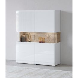 OTTO home Highboard &raquo;Toledo,Breite 121,5 cm, trendige Hochkommode mit 2 T&uuml;ren&laquo; Hochschrank mit Glas-Partien,stylische Hochglanzfronten wei&szlig; ABS-