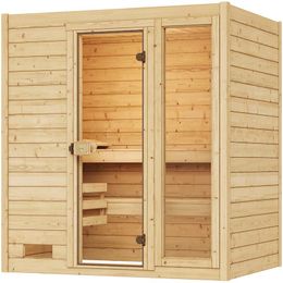 Weka &raquo;Massivholzsauna VALIDA 2&laquo; Blockbohlen, moderne Ganzglast&uuml;r, Fensterelement beige