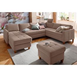 Home Affaire Wohnlandschaft &raquo;Earl U-Form&laquo; wahlweise auch mit Bettfunktion oder Bettfunktion mit Bettkasten beige Struktur fein (100% Polyester);Luxus-